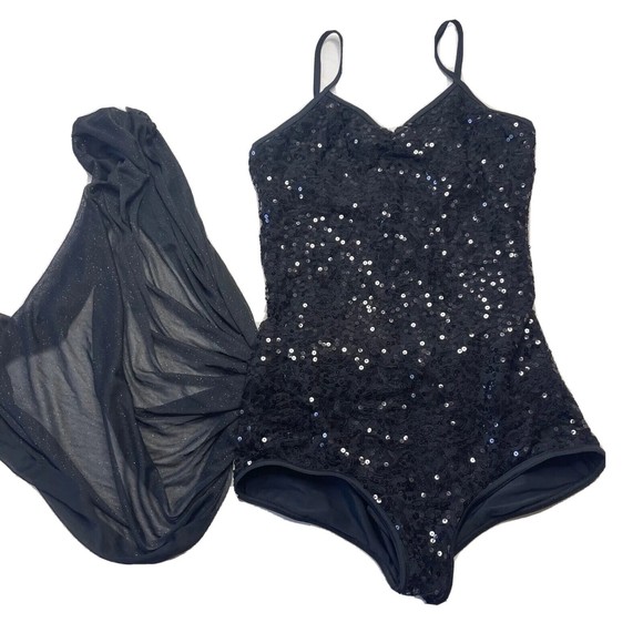 balera | Other | Balera Sequin Leotard Black Adult Medium Long Train ...